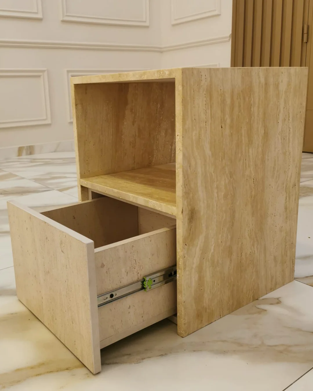 Travertine and Wood Side Table – Vento by Sheen Interiors